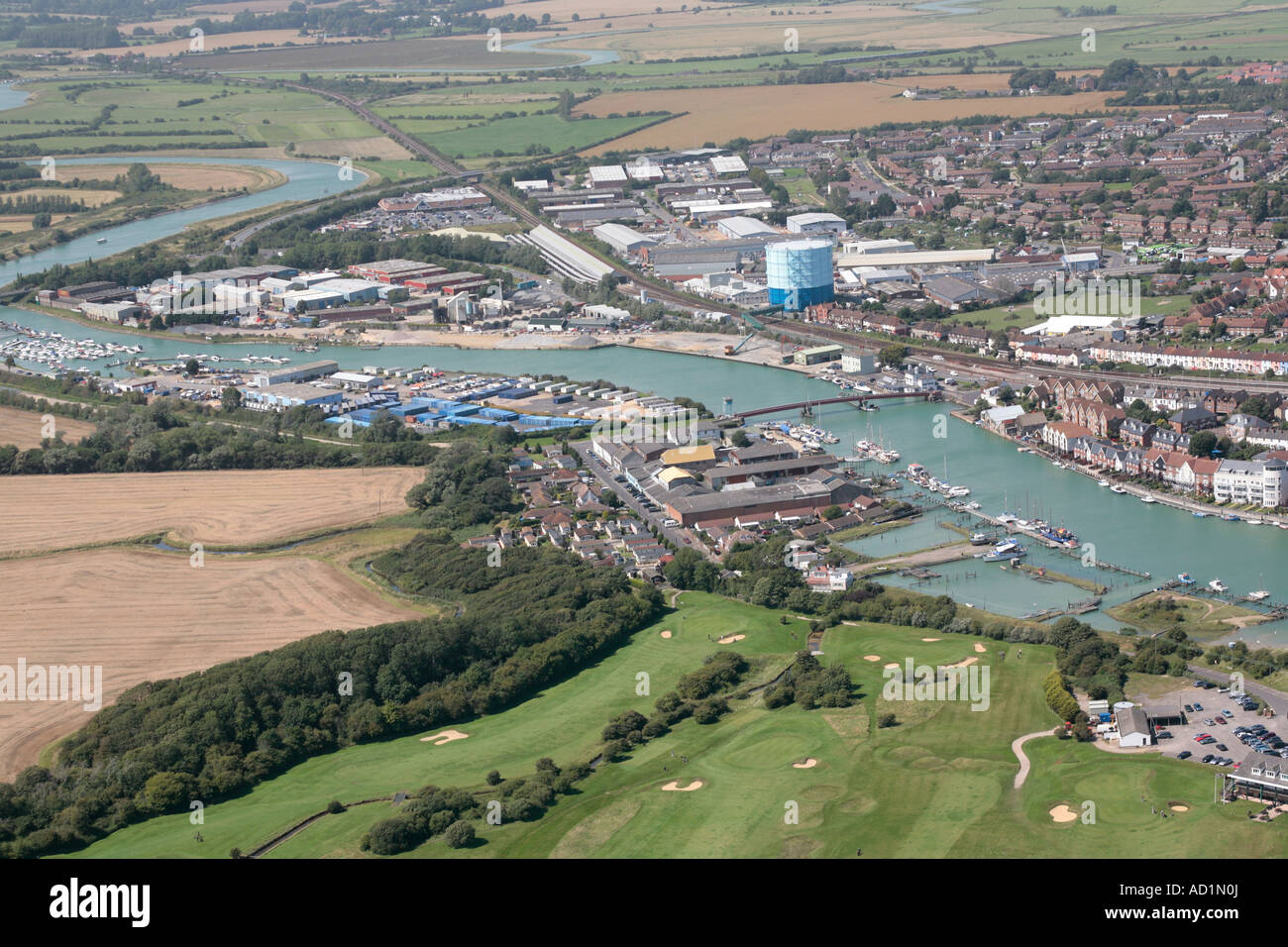 Aerial view of River Arun at Littlehampton, West Sussex, UK Stock Photo ...
