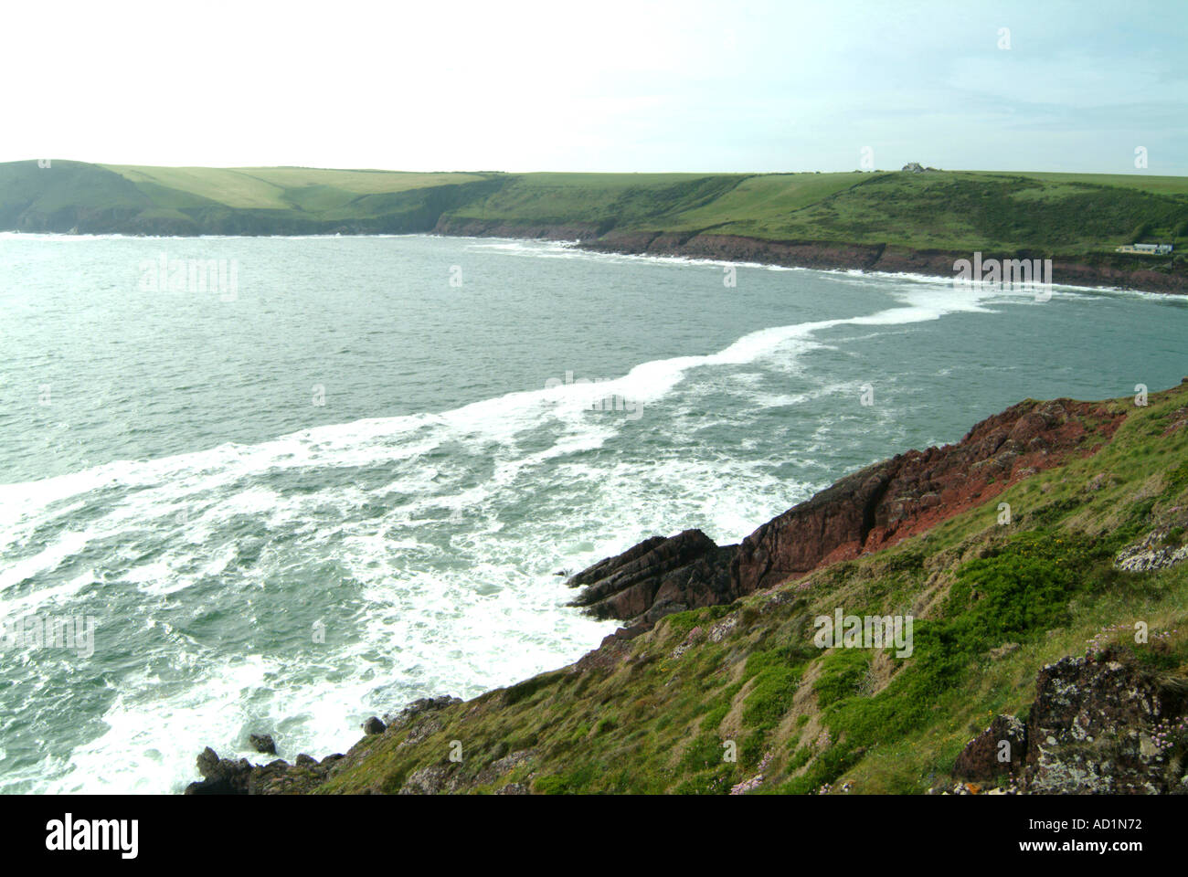 Cliff top view over the Bristol Channel Manobier Wales Stock Photo - Alamy