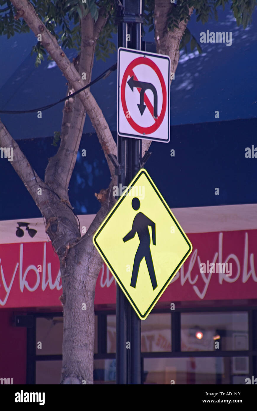 Burbank Town Center Yellow Walking Yellow street sign no left turn U ...