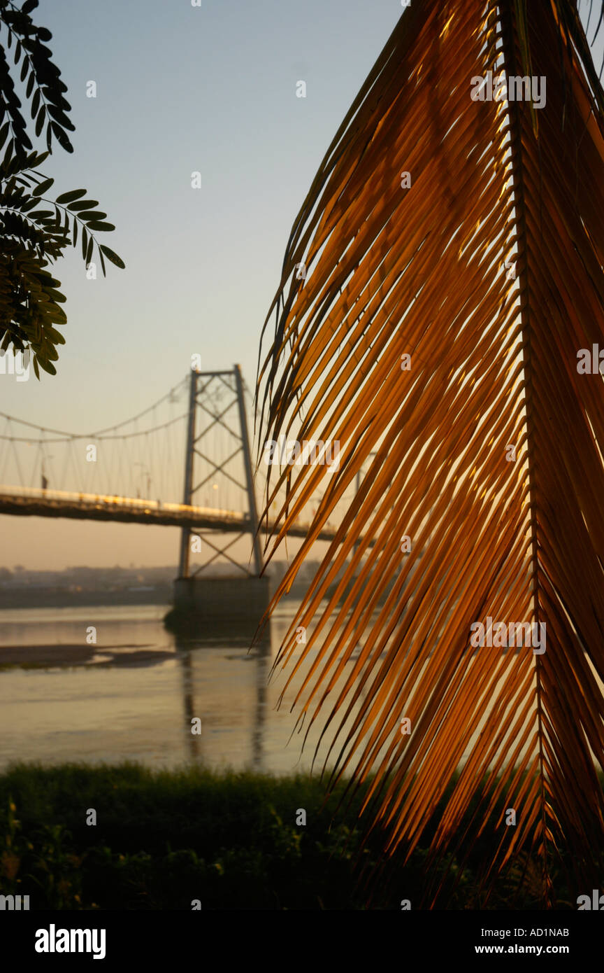 Suspension bridge over the Zambezi Zambeze River Mozambique at Tete at ...