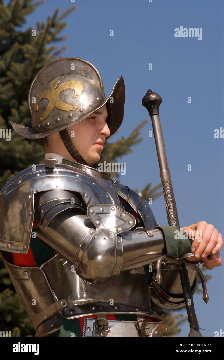 Knight guardian with feather helmet and swords Market Square Sandomierz ...