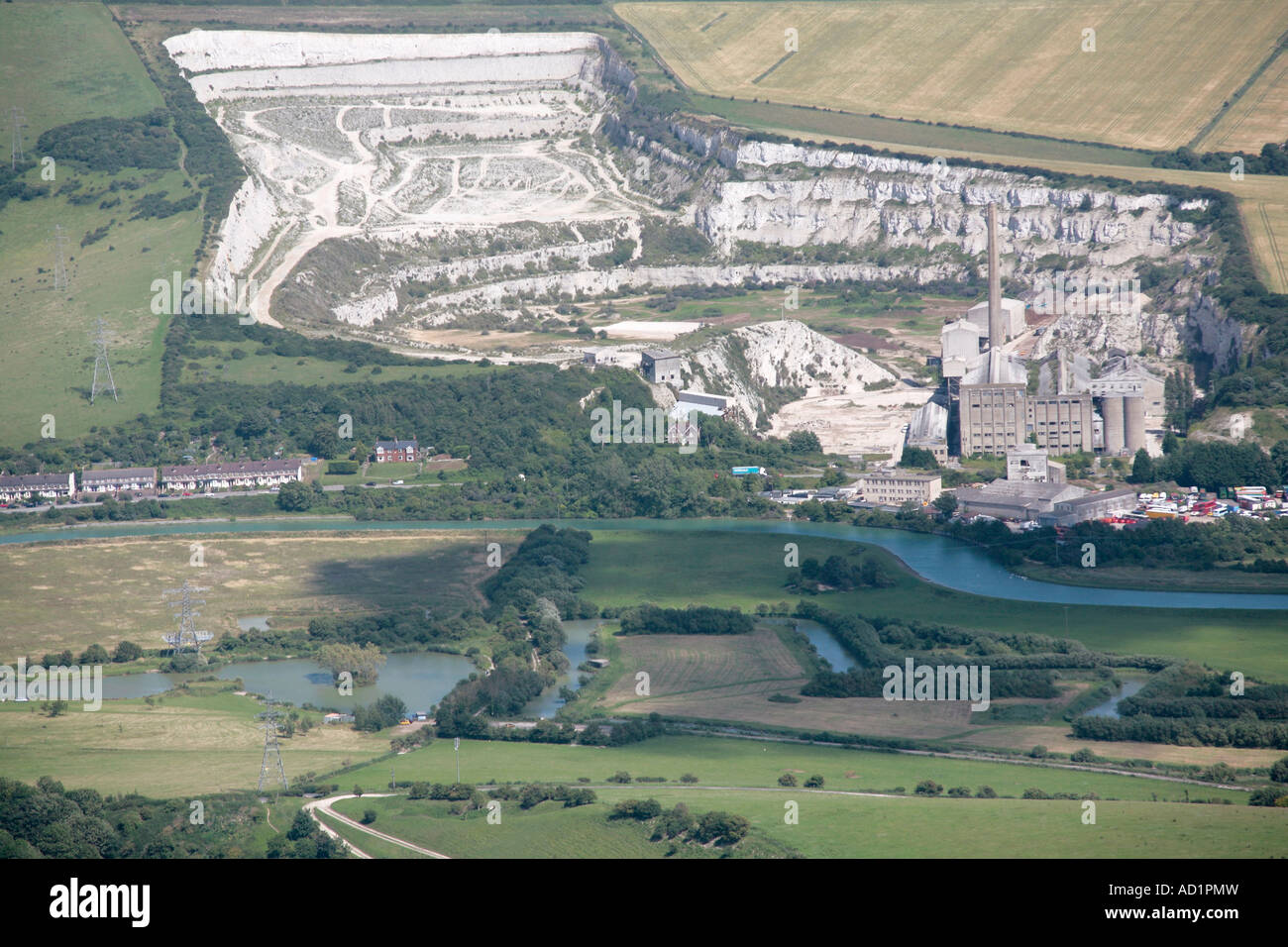 Aerial view of Quarry face and buildings of the now derelict Shoreham ...
