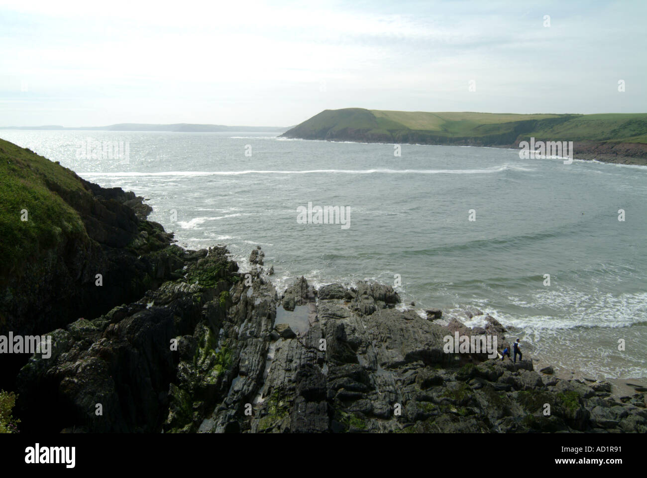 Cliff top view over the Bristol Channel Manobier Wales Stock Photo - Alamy