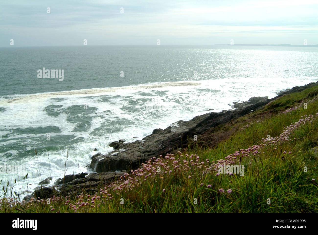 Cliff top view over the Bristol Channel Manobier Wales Stock Photo - Alamy