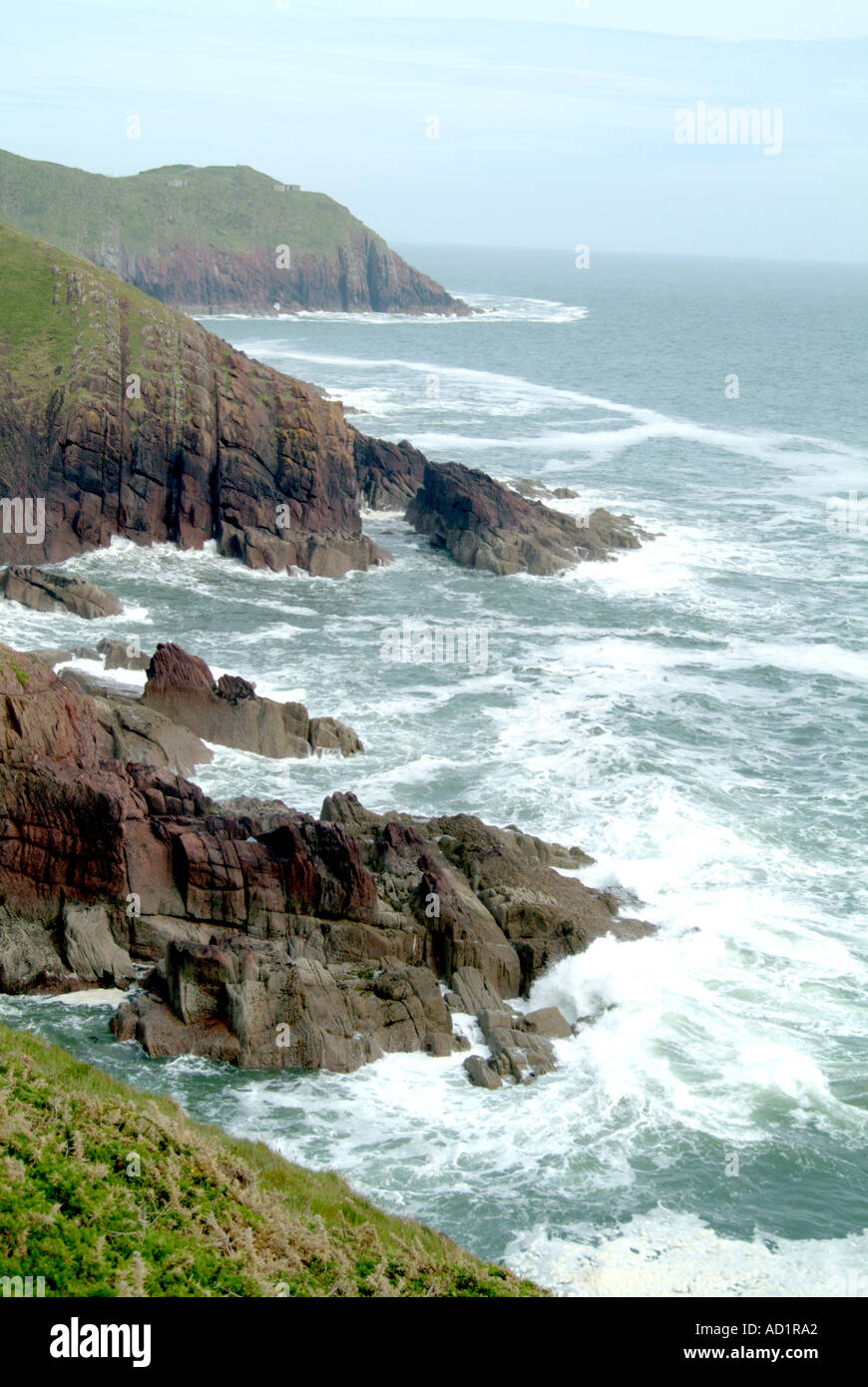 Cliff top view over the Bristol Channel Manobier Wales Stock Photo - Alamy