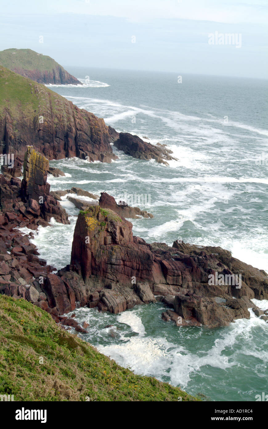 Cliff top view over the Bristol Channel Manobier Wales Stock Photo - Alamy