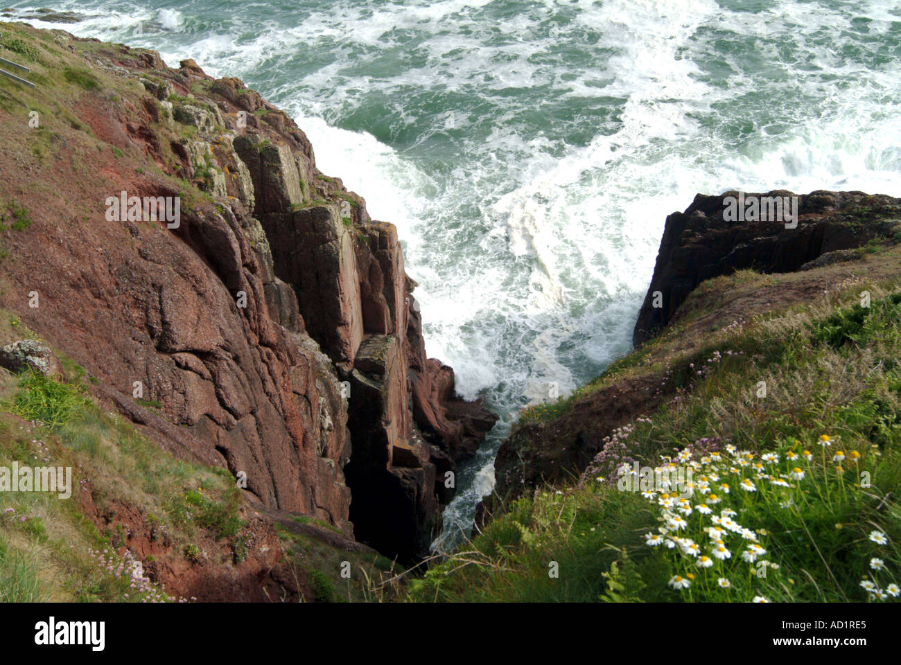 Cliff top view over the Bristol Channel Manobier Wales Stock Photo - Alamy