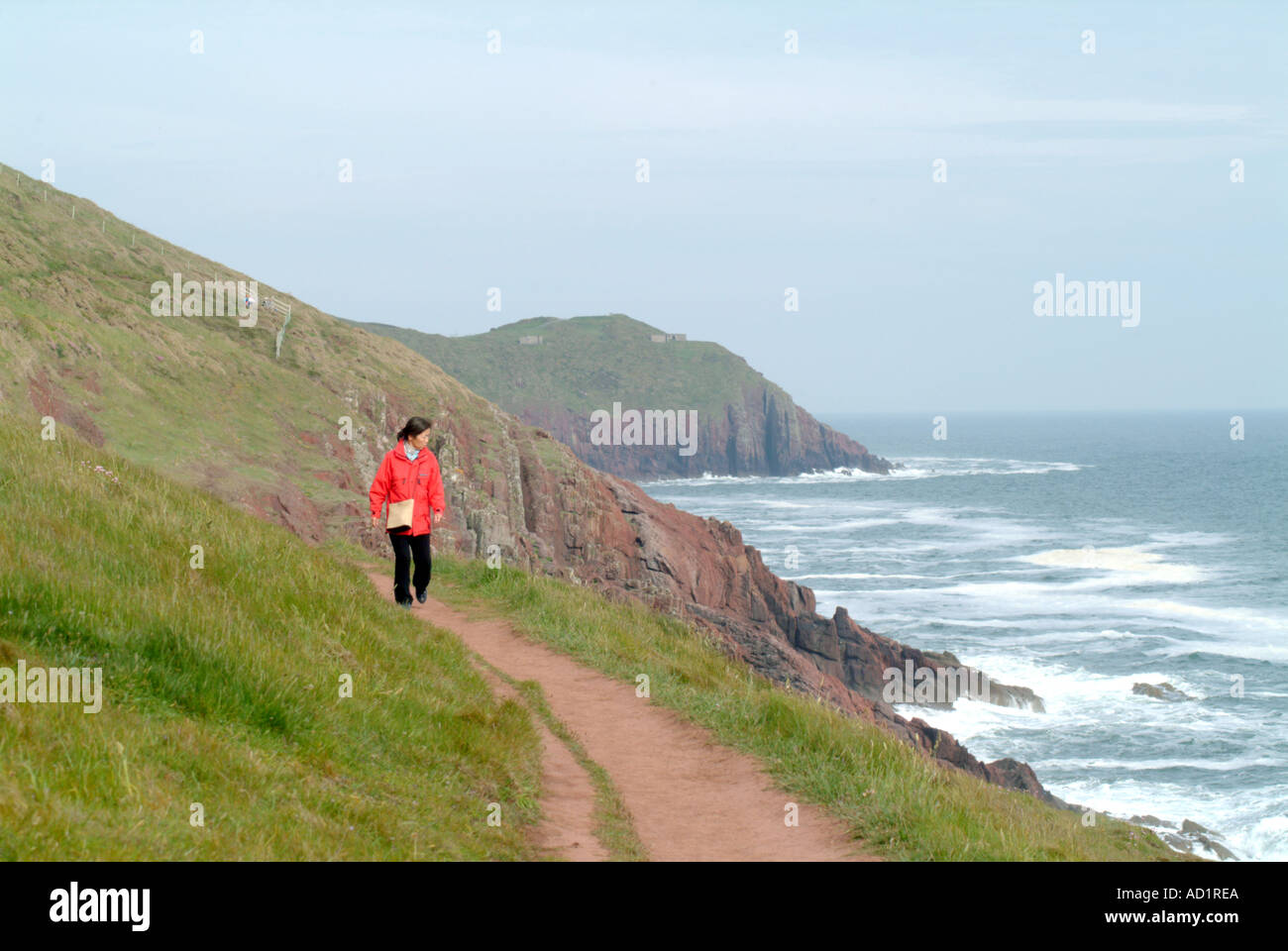 Cliff top view over the Bristol Channel Manobier Wales Stock Photo - Alamy