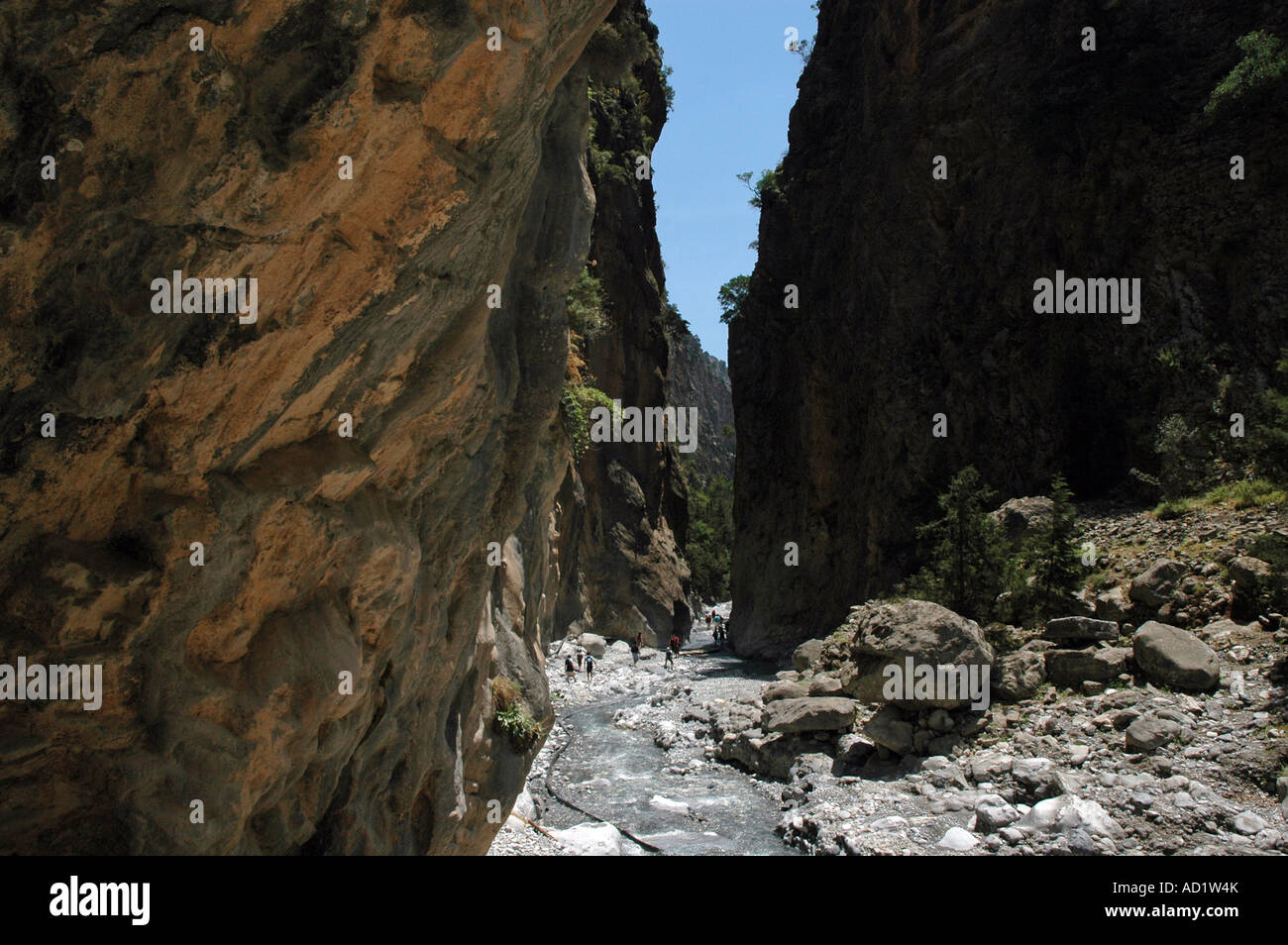 Narrow pass between huge mountain walls called Iron Gates in Samaria ...