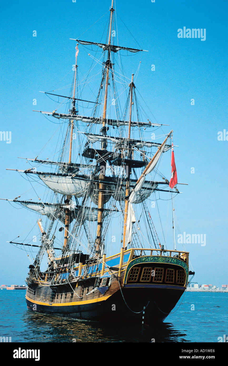 Tall ship sailing vessel anchored in Long Beach Ca California vertical ...