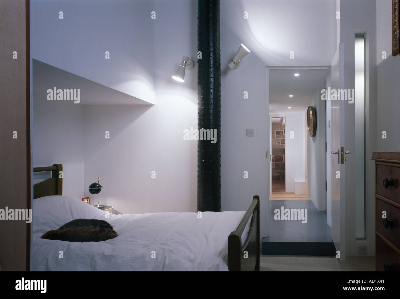 Glasgow Loft, Scotland. Bedroom with unusual lighting. Architect ...