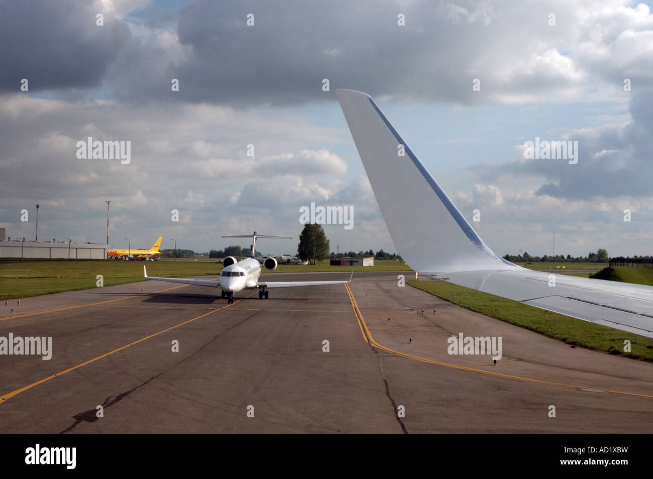 Plane during starting aproach on Okecie airport in Warsaw, view from ...