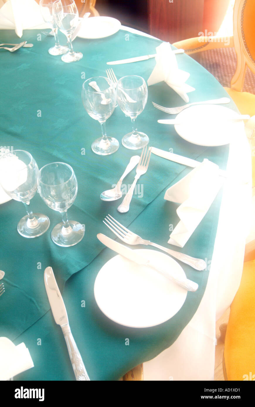 Restaurant dining table set for lunch Stock Photo - Alamy