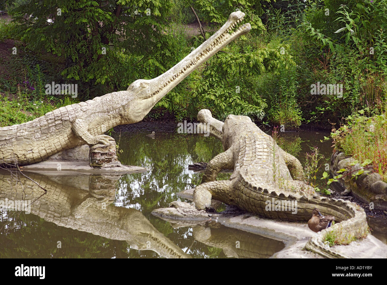 Teleosaurus dinosaur models. Crystal Palace Park, Sydenham, Bromley ...
