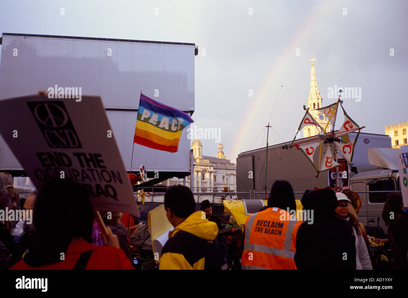 Protesters with various banners and slogans at the Pace peace rally ...