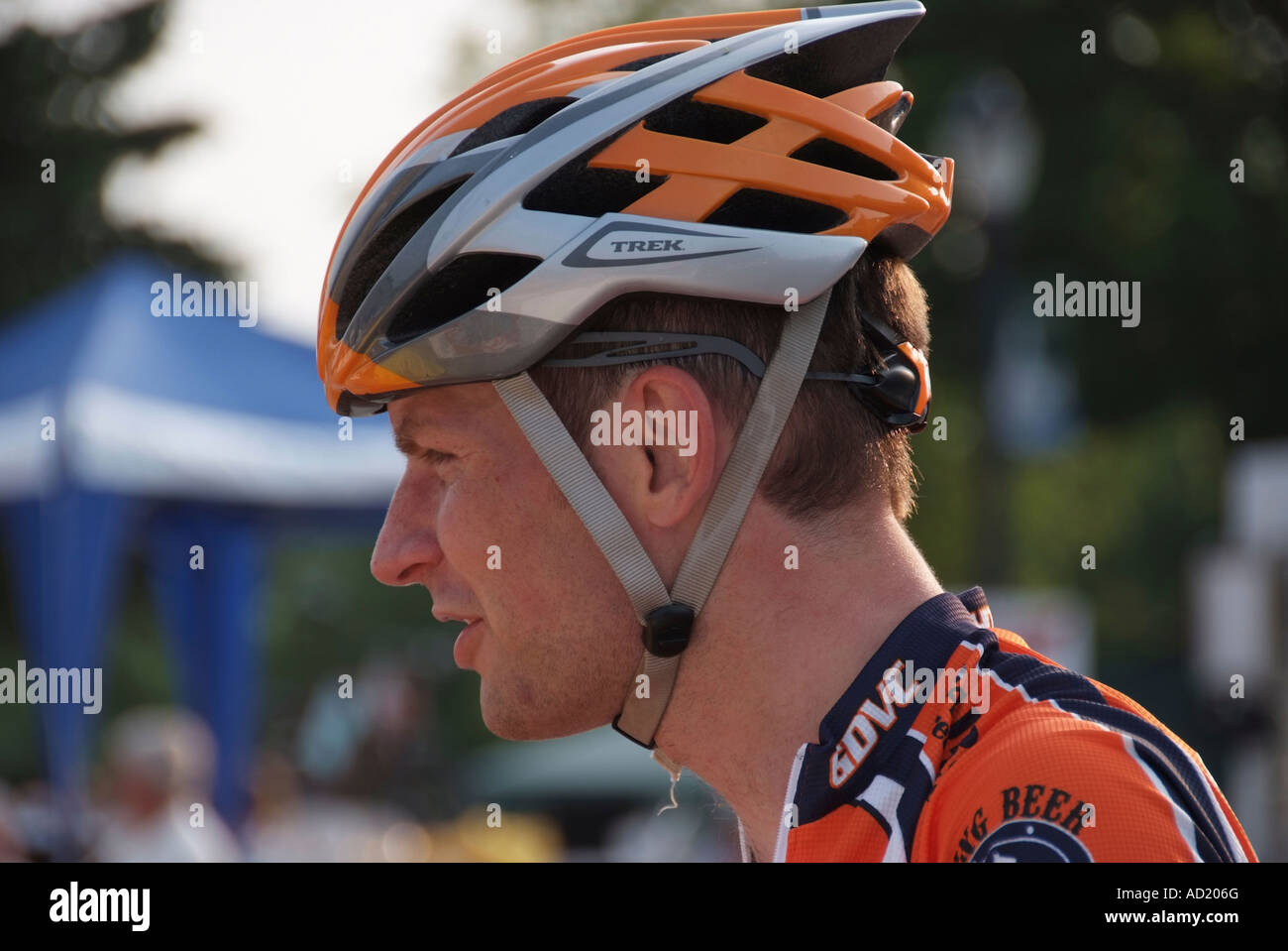 Profile of a male bicyclist wearing biking gear Stock Photo - Alamy
