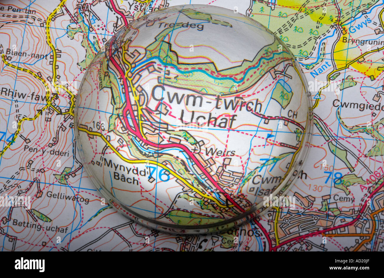 Magnified Map of 'Cwn Twrch Uchaf' in Wales. UK Stock Photo - Alamy