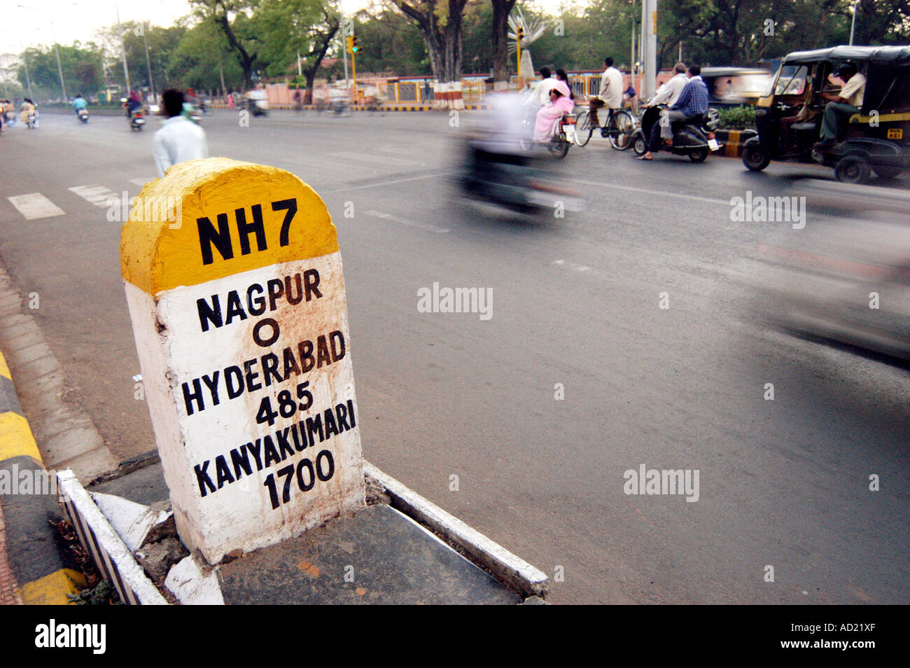 ASB73132 Milestone showing zero mile on the national highway NH 7 which ...