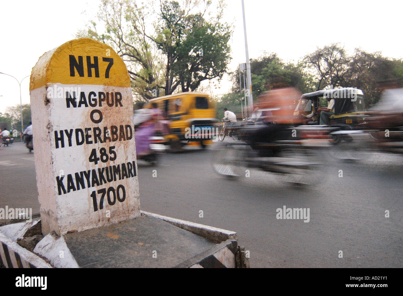 ASB73134 Milestone showing zero mile on the national highway 7 which is ...
