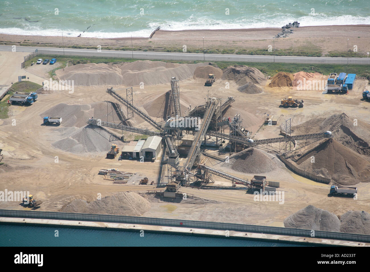 Aerial View of Port of Shoreham, Sussex featuring aggregate processing ...