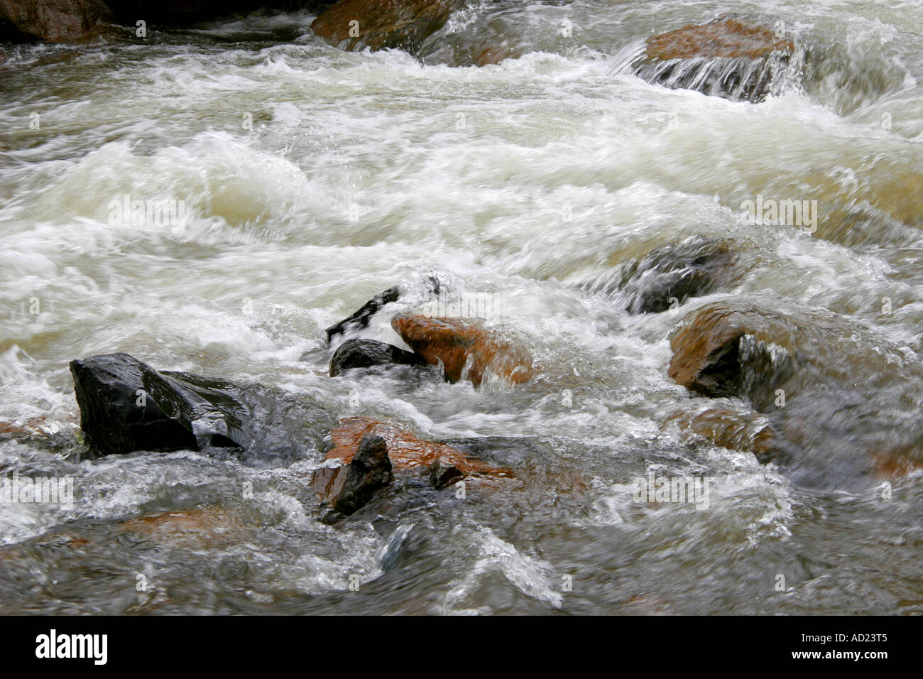 SSK72770 Nature Waterfall Fast flowing river from a waterfall at Mulshi Pune Maharashtra India ...