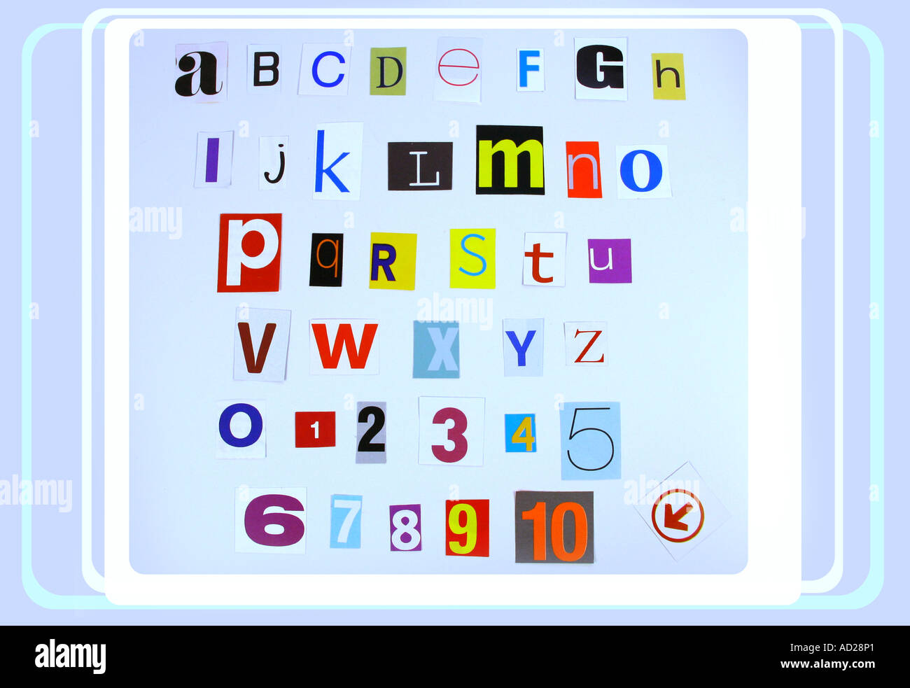 different letters and numbers from magazines cutout, arrange and then ...