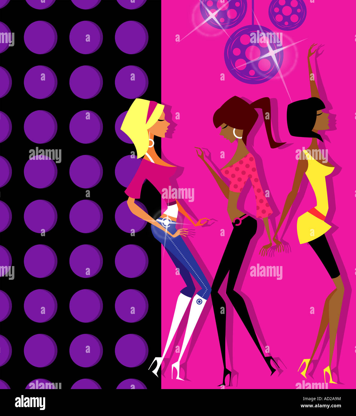 Side profile of three women dancing in a nightclub Stock Photo - Alamy