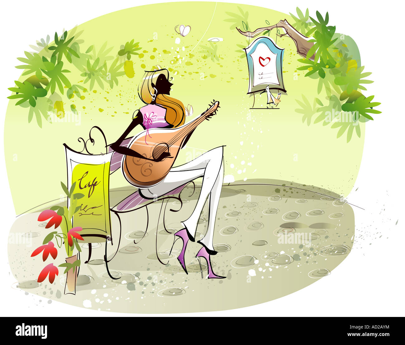 Lute playing woman sitting hi-res stock photography and images - Alamy