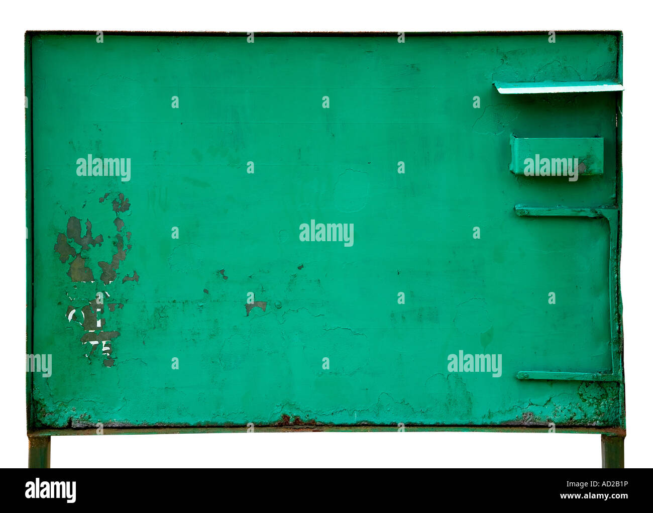 Grungey old green noticeboard isolated on white With clipping path ...