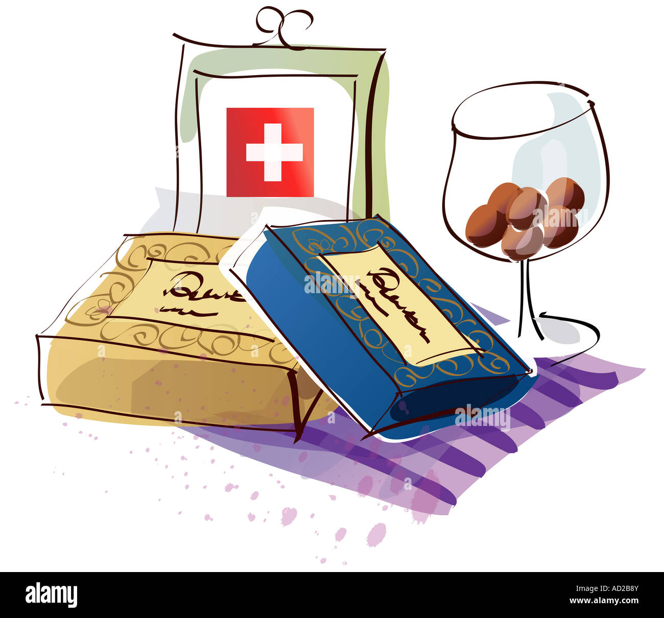 Swiss flag with chocolates and a wine glass Stock Photo - Alamy