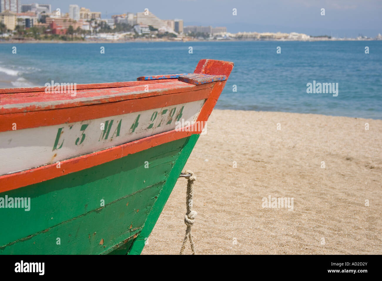 Costa del Sol Malaga Province Spain Fishing boat on beach Stock Photo ...