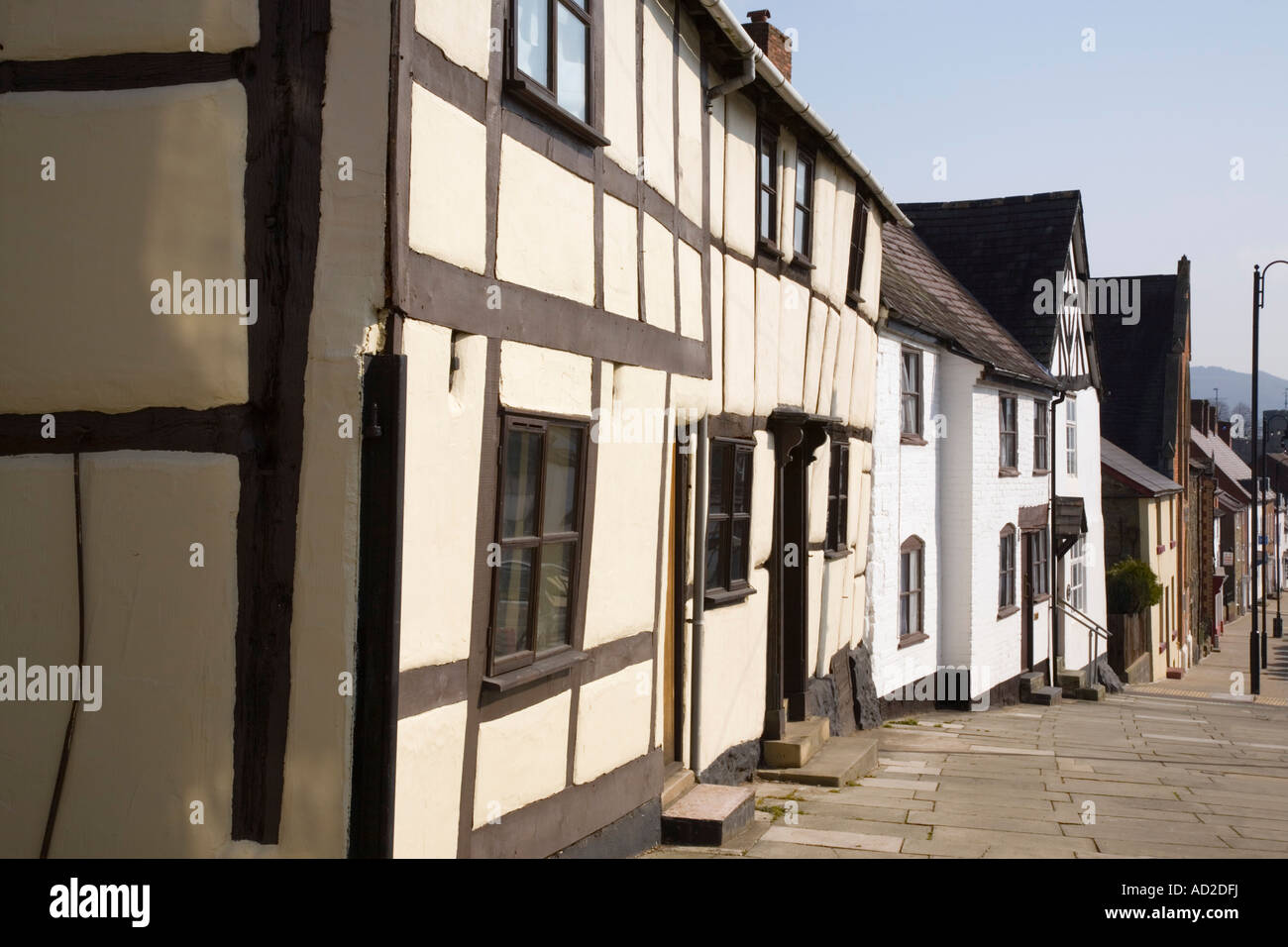 Welshpool Powys Mid Wales View down High Street with traditional old ...