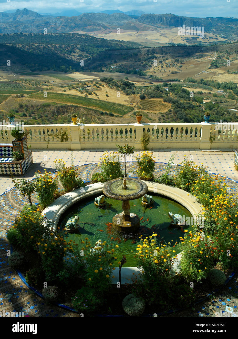 A garden fountain with panoramic view in Ronda Stock Photo - Alamy