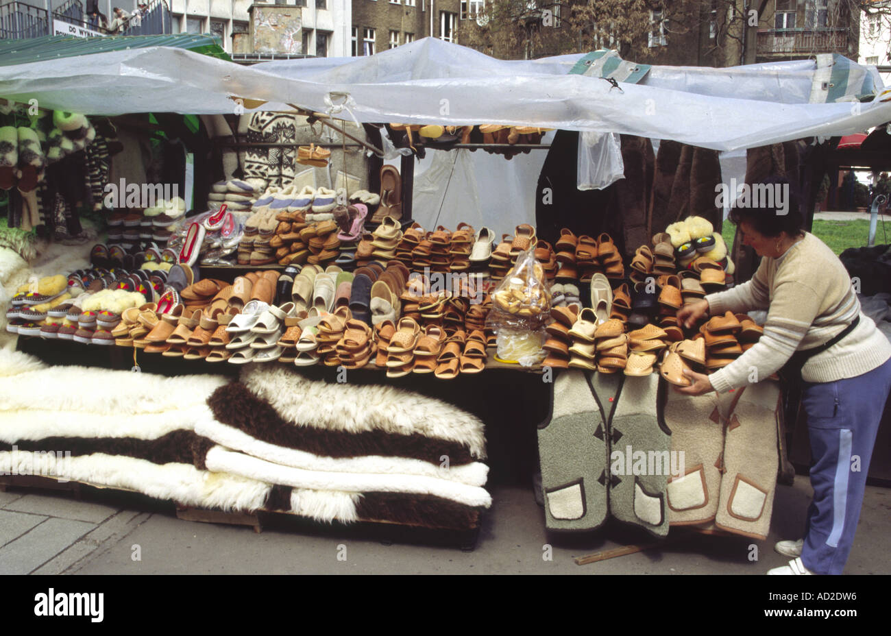 Leather goods stall in Poznan, Poland Stock Photo - Alamy