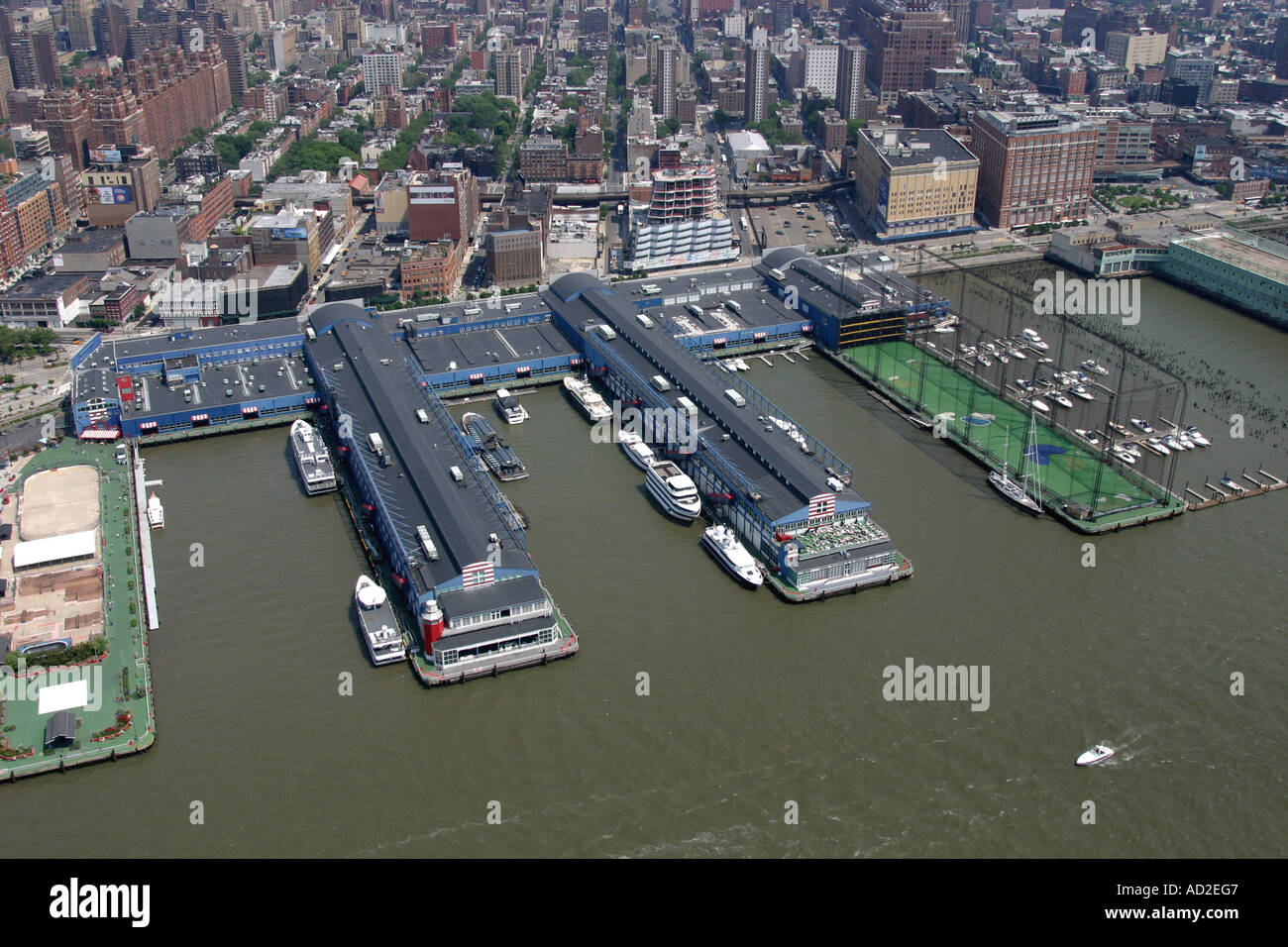 Aerial view of Chelsea Piers on Hudson River, new York City, U.S.A ...