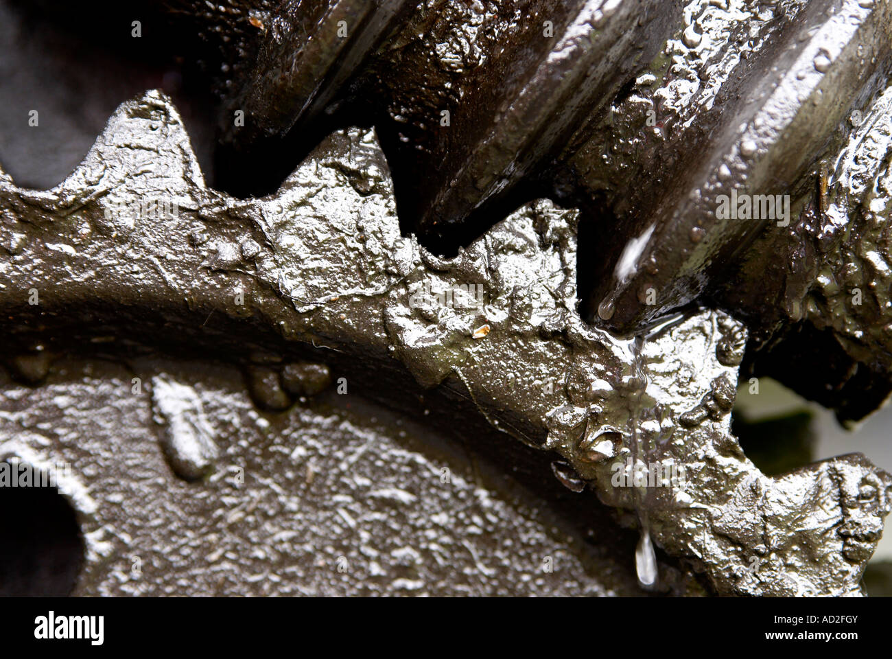Close-up of cog and pinion of the steering gear of a steam traction ...