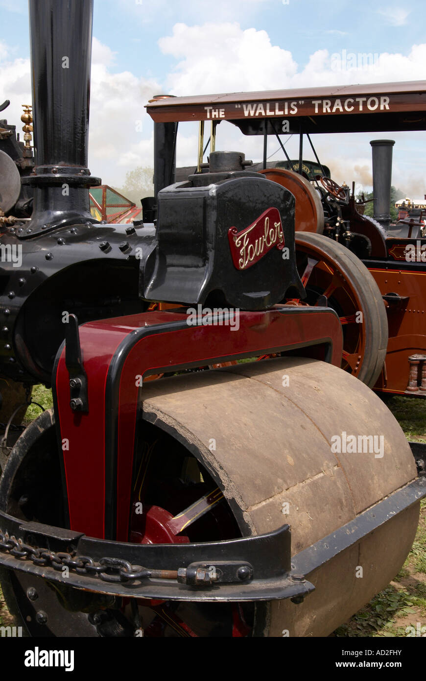 Close up of the roller of a Fowler steam roller at a steam and vintage ...