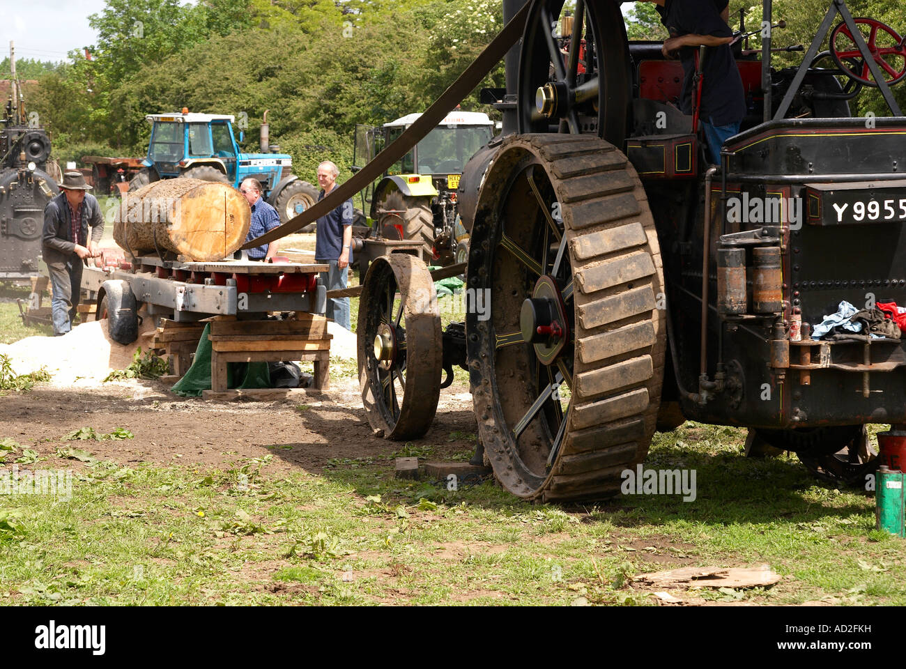 Demonstration of a portable saw mill powered by a steam traction engine ...