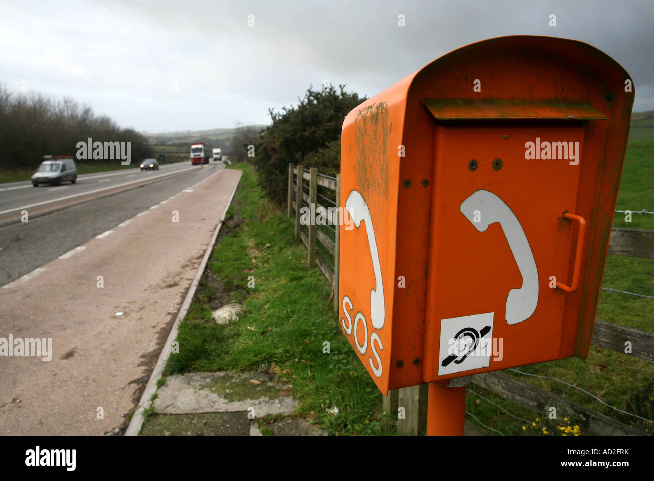 Orange roadside sos phone box hi-res stock photography and images - Alamy