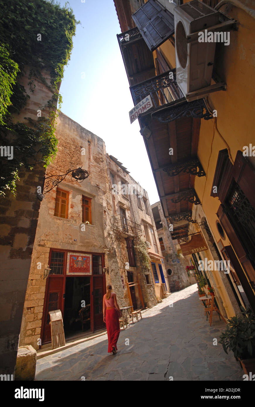 CRETE Narrow street near the outer harbour in Hania Stock Photo - Alamy