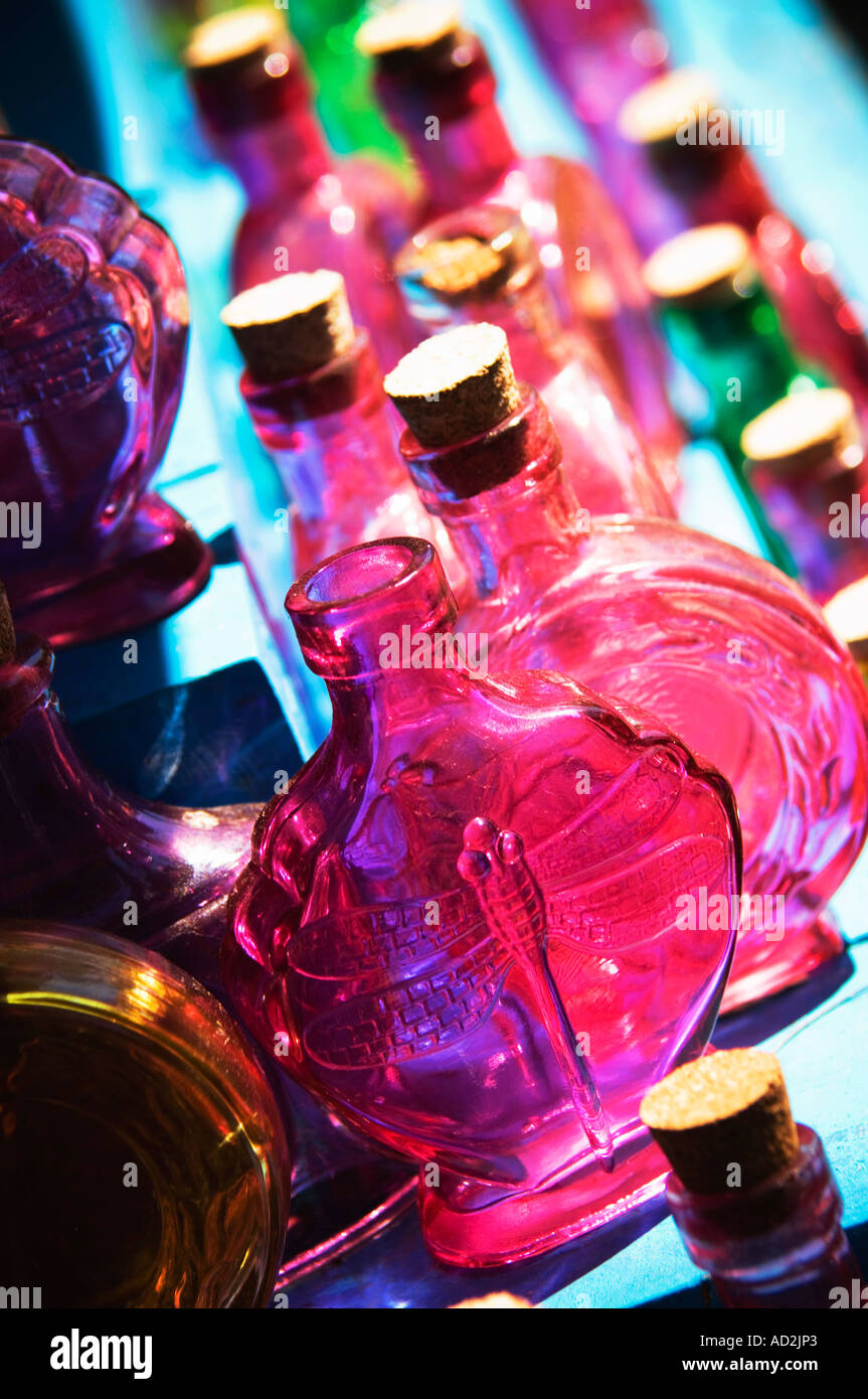 Colorful glass bottles Stock Photo - Alamy