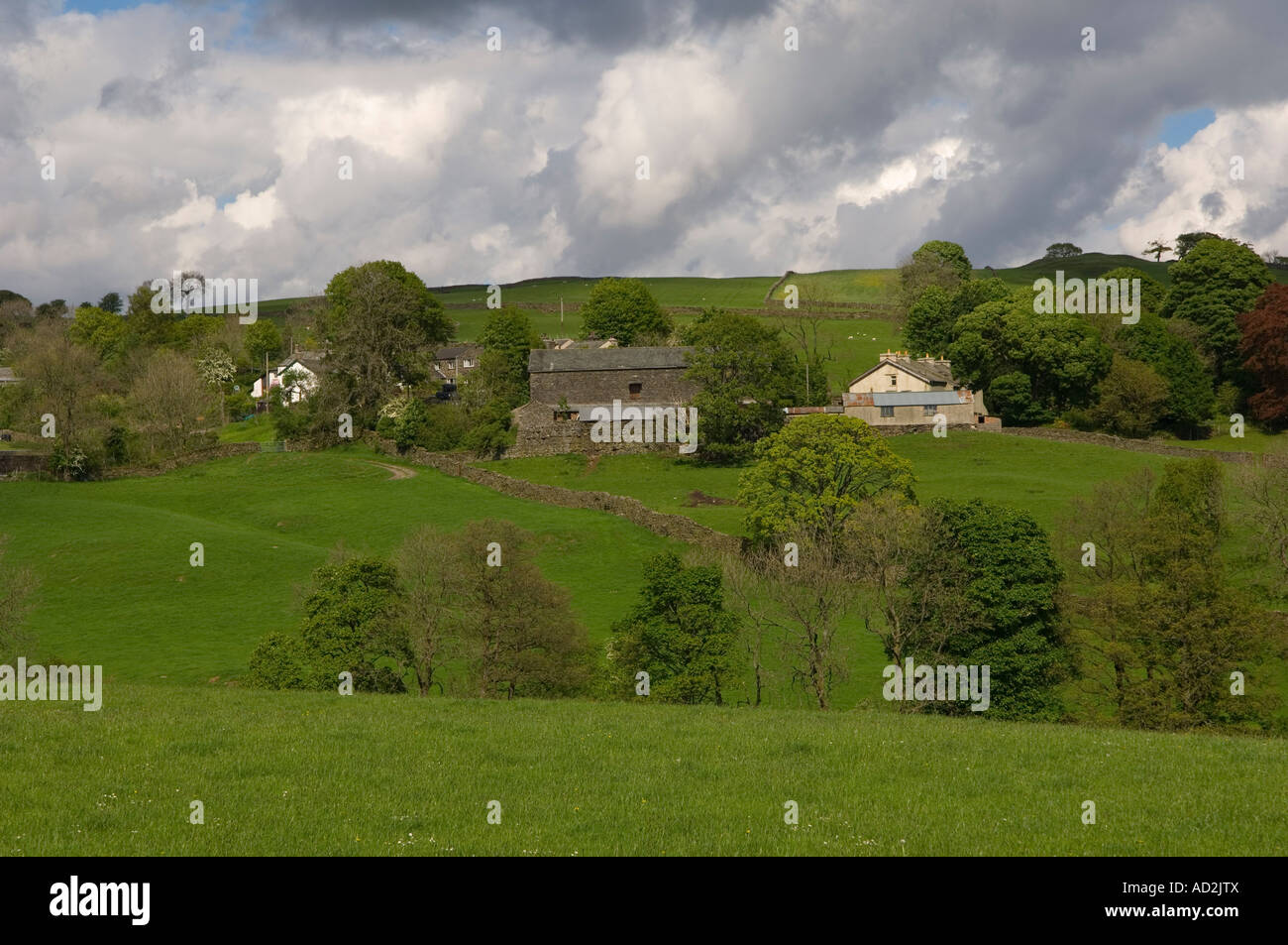 Typical Lake district farming hamlet near Ings Windermere Cumbria May ...