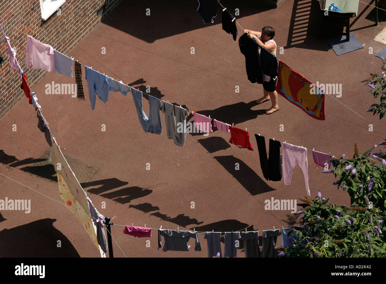 Woman hanging clothes to dry London England UK Stock Photo - Alamy