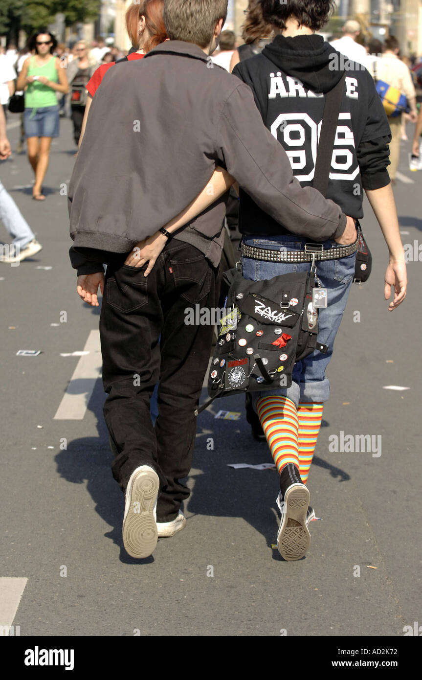 couple embrace walking rear view behind back boy and girl first love ...