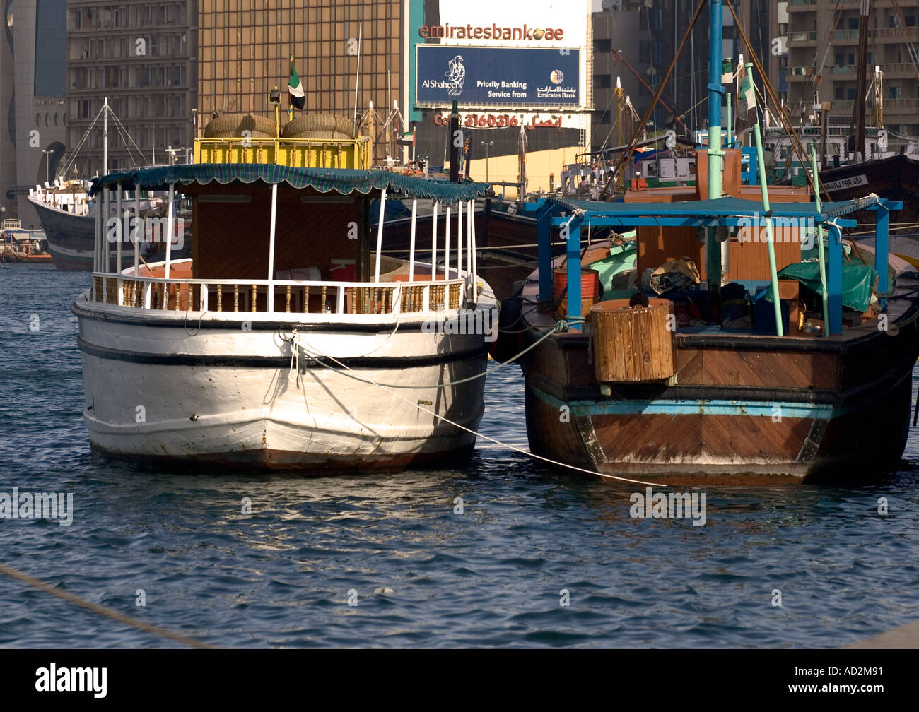 traditional arab dhow boat in the creek of dubai showing the past and ...