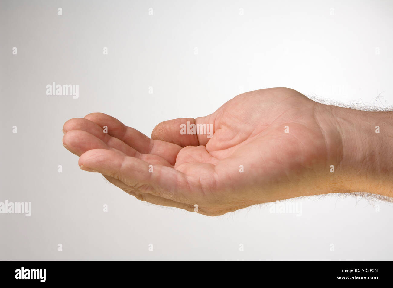 An open white male hand, possibly asking for something Stock Photo - Alamy