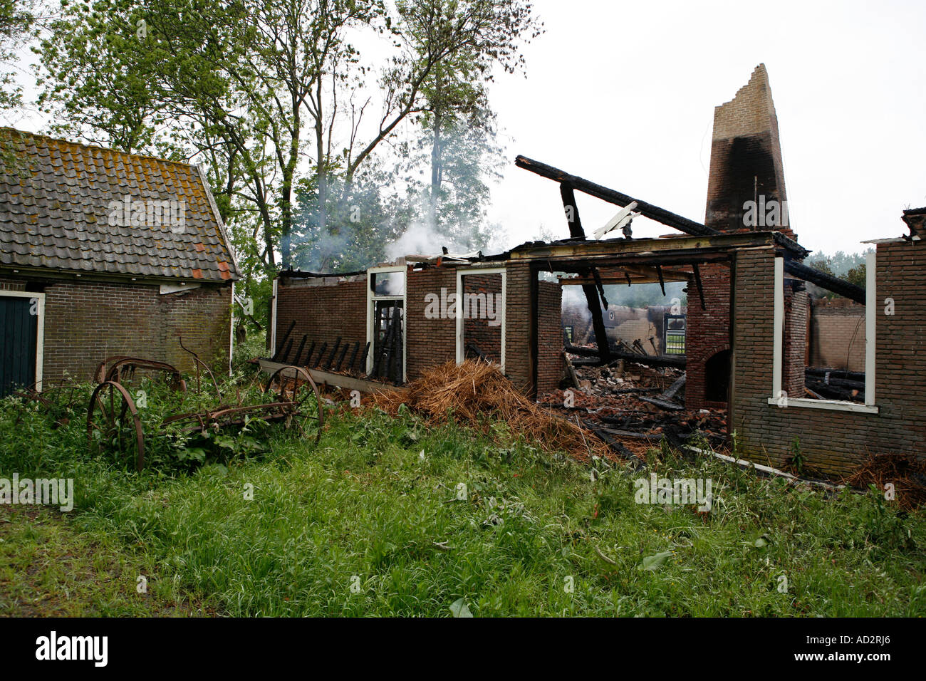 Old farming house after it had been on fire, Netherlands Stock Photo ...