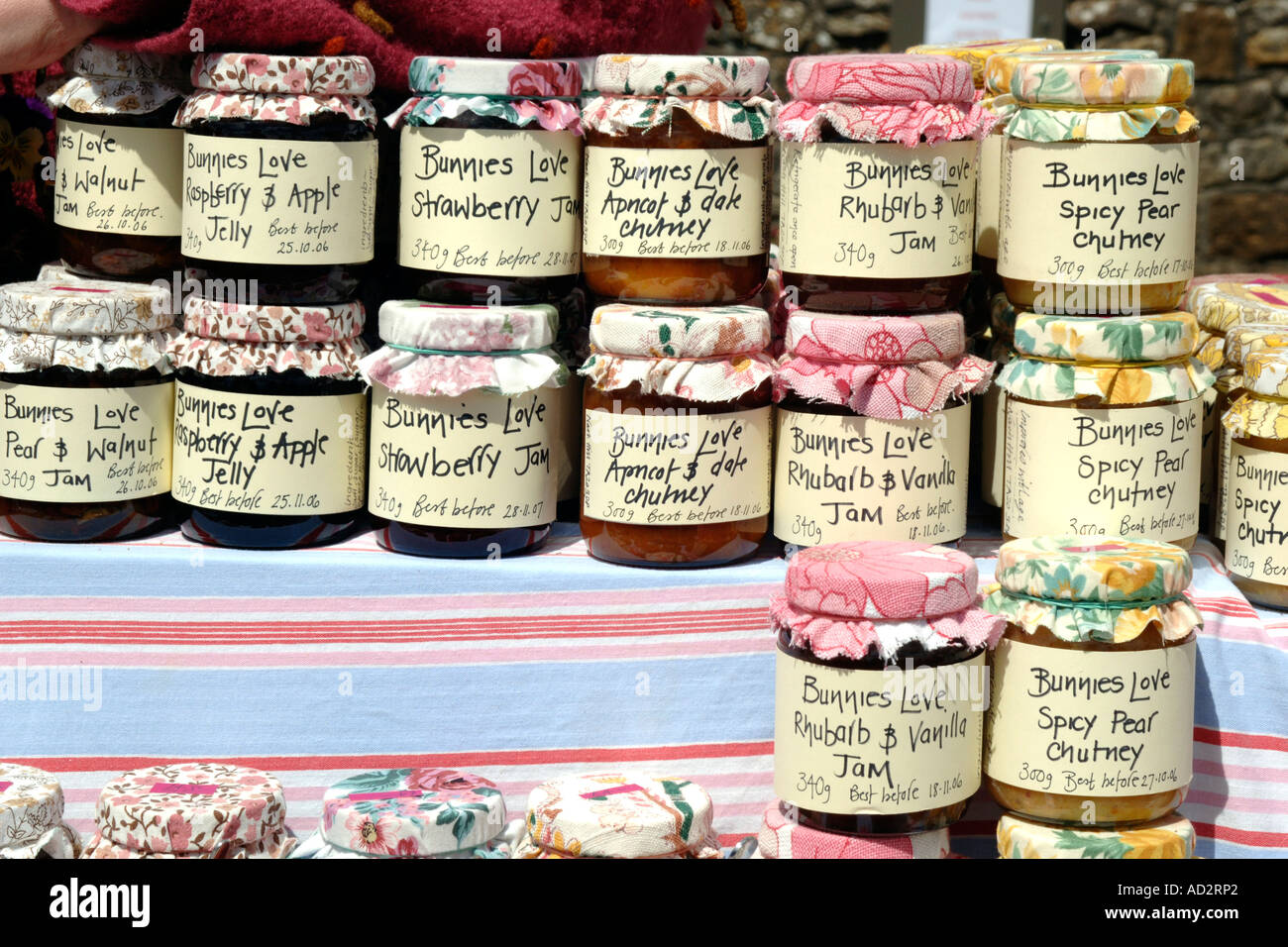 Jars of Jam on display at a market stall Stock Photo - Alamy