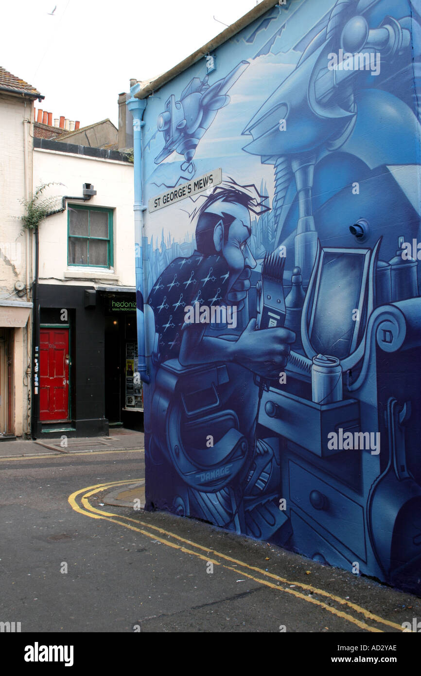 Mural on the wall of a house in St Georges Mews Brighton Stock Photo ...