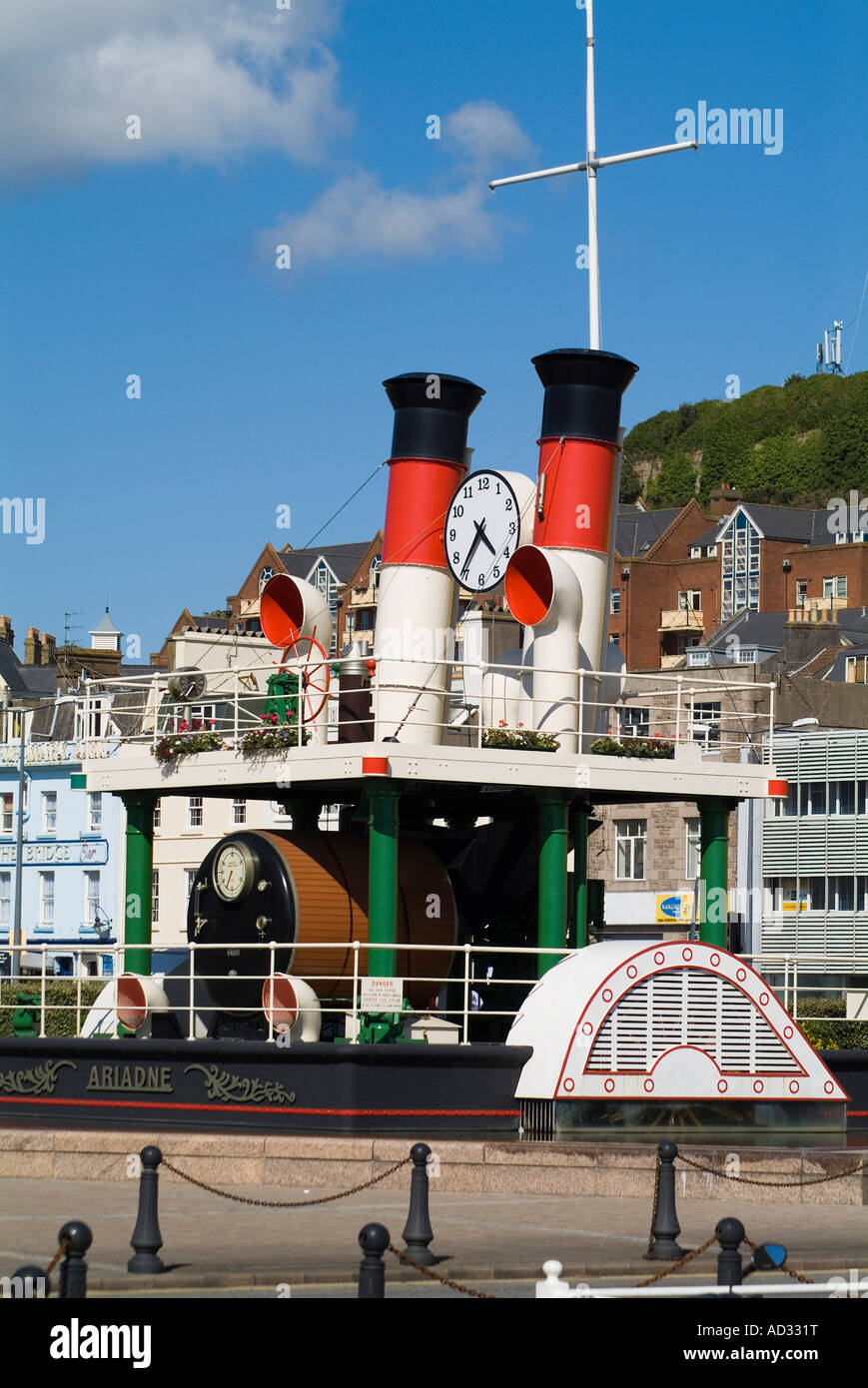 dh ST HELIER JERSEY Steam Clock funnels and ships mock bridge Stock ...